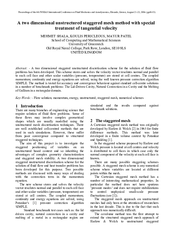 Pdf A Two Dimensional Unstructured Staggered Mesh Method With Special