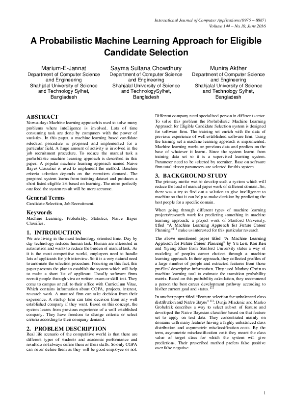 (PDF) A Probabilistic Machine Learning Approach for Eligible Candidate ...