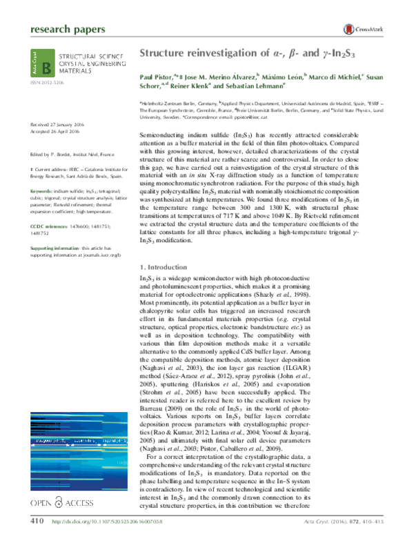(PDF) Structure reinvestigation of α-, β- and γ-In2S3