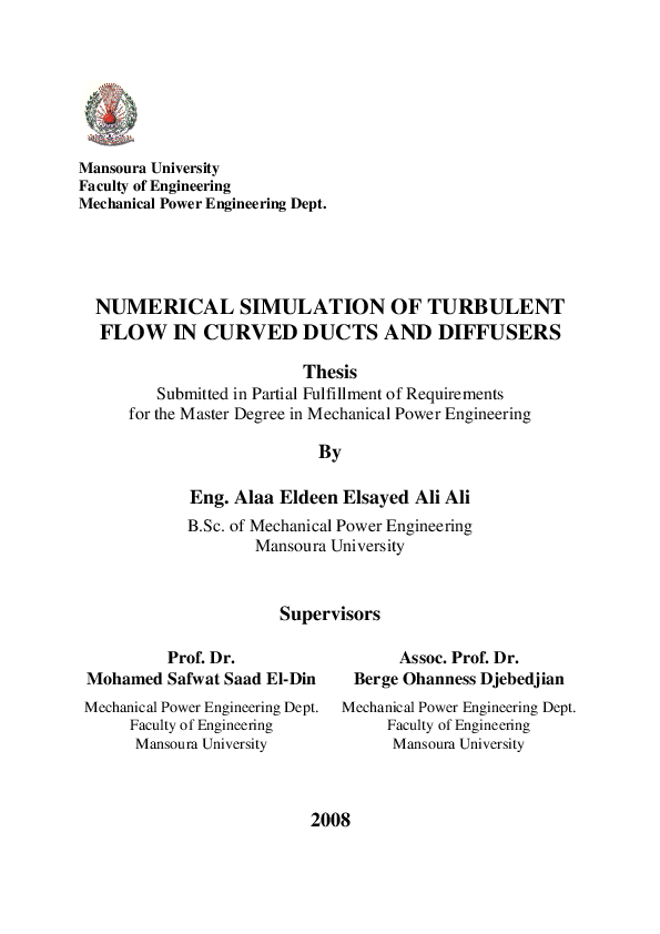 Pdf Numerical Simulation Of Turbulent Flow In Curved Ducts And Diffusers
