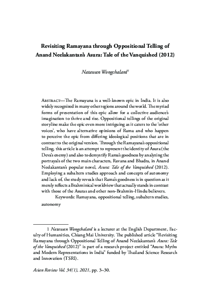 (PDF) Revisiting Ramayana through Oppositional Telling of Anand Neelakantan's Asura: Tale of the ...