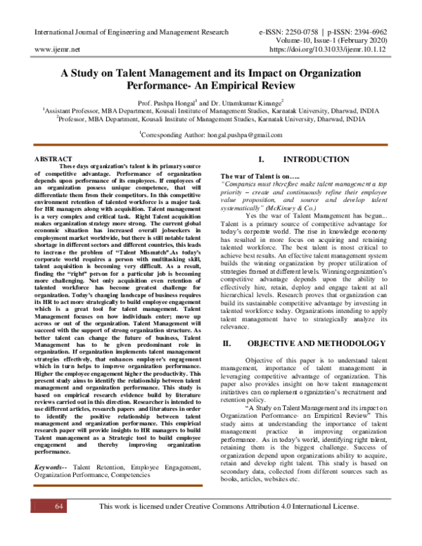 (PDF) A Study on Talent Management and its Impact on Organization ...