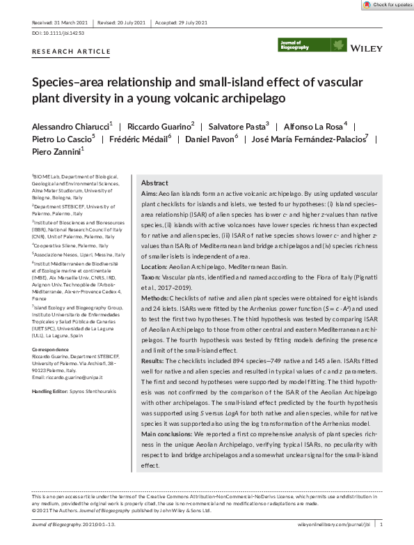 (PDF) Species-area relationship and small-island effect of vascular ...