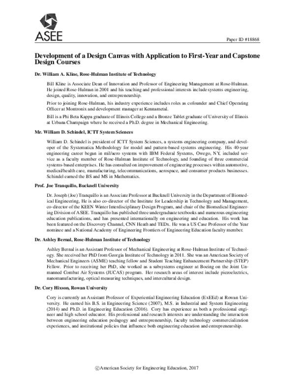 (PDF) Development of a Design Canvas with Application to First-Year and Capstone Design Courses