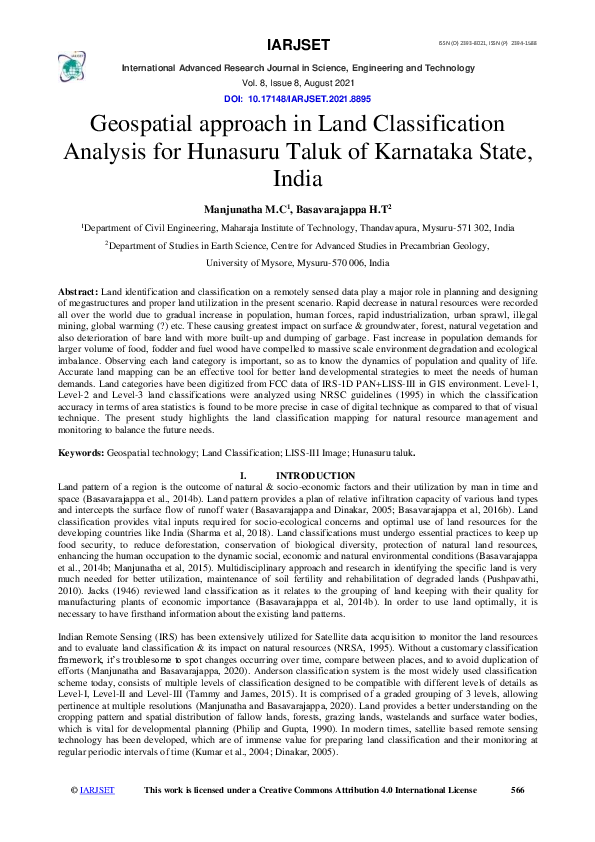(PDF) Geospatial approach in Land Classification Analysis for Hunasuru ...