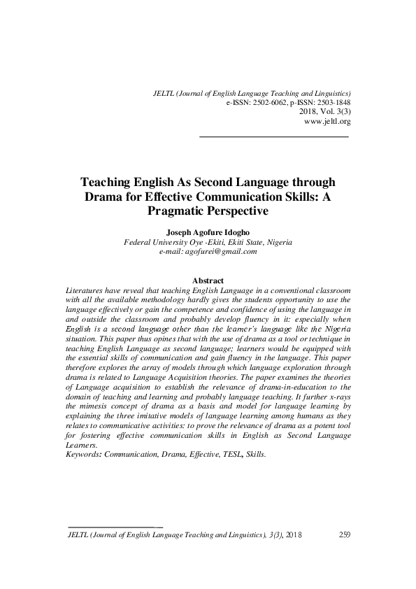 (PDF) Teaching English As Second Language through Drama for Effective ...