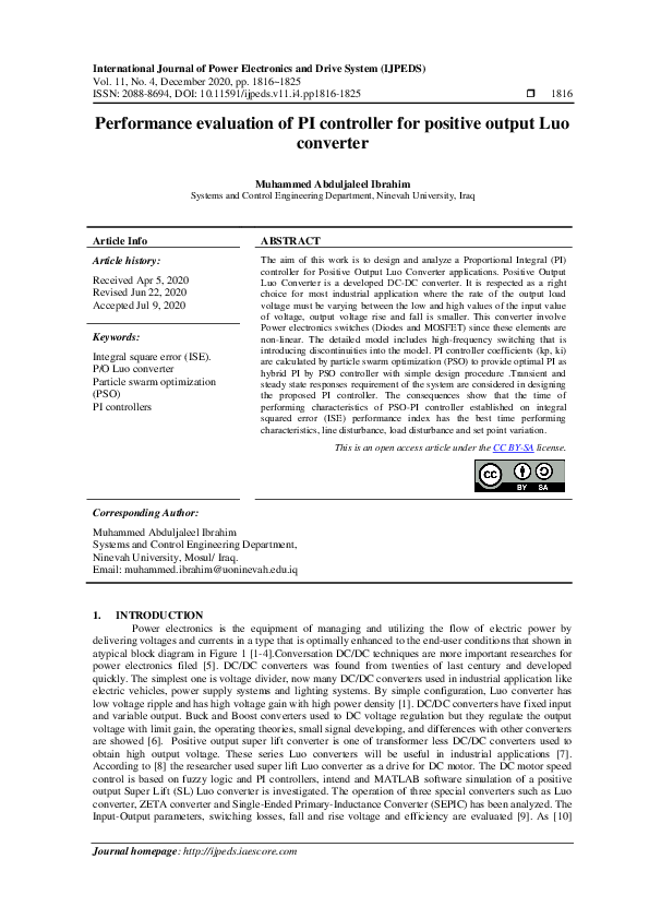 (PDF) Performance evaluation of PI controller for positive output Luo ...