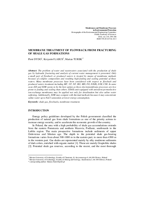 (PDF) Membrane Treatment of Flowback from Fracturing of Shale Gas ...