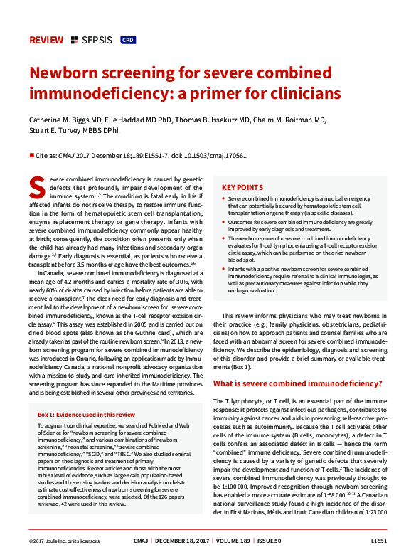 (PDF) Newborn screening for severe combined immunodeficiency (SCID): a ...