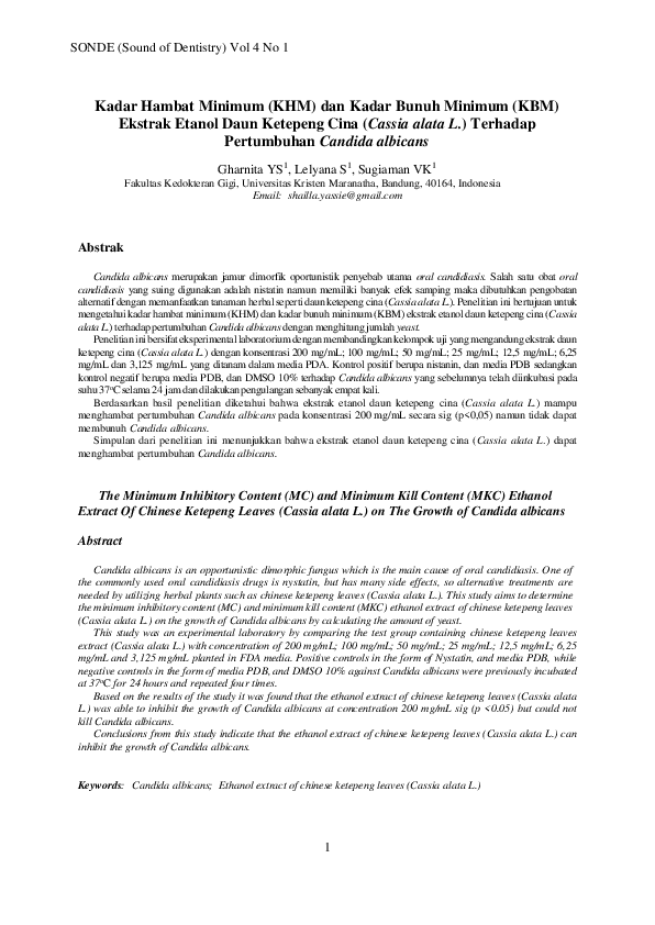 (PDF) Kadar Hambat Minimum (KHM) dan Kadar Bunuh Minimum (KBM) Ekstrak Etanol Daun Ketepeng Cina ...