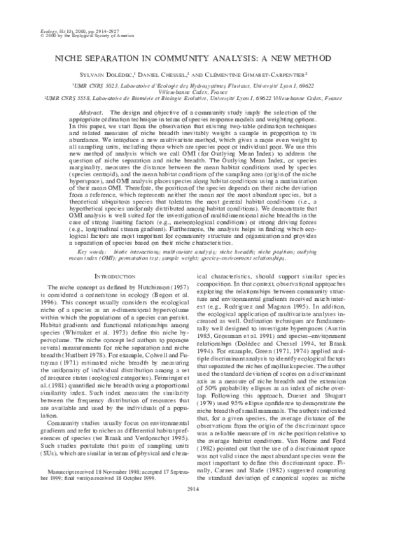 (PDF) Niche Separation in Community Analysis: A New Method