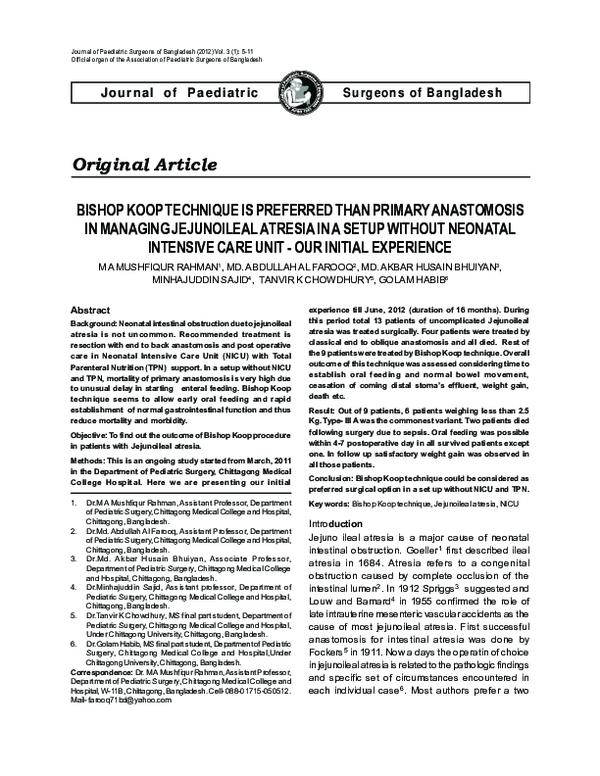 (PDF) Bishop Koop Technique is Preferred than Primary Anastomosis in ...