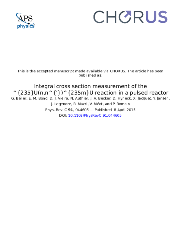 (PDF) Integral cross section measurement of the U 235 ( n , n ′ ) U 235 ...