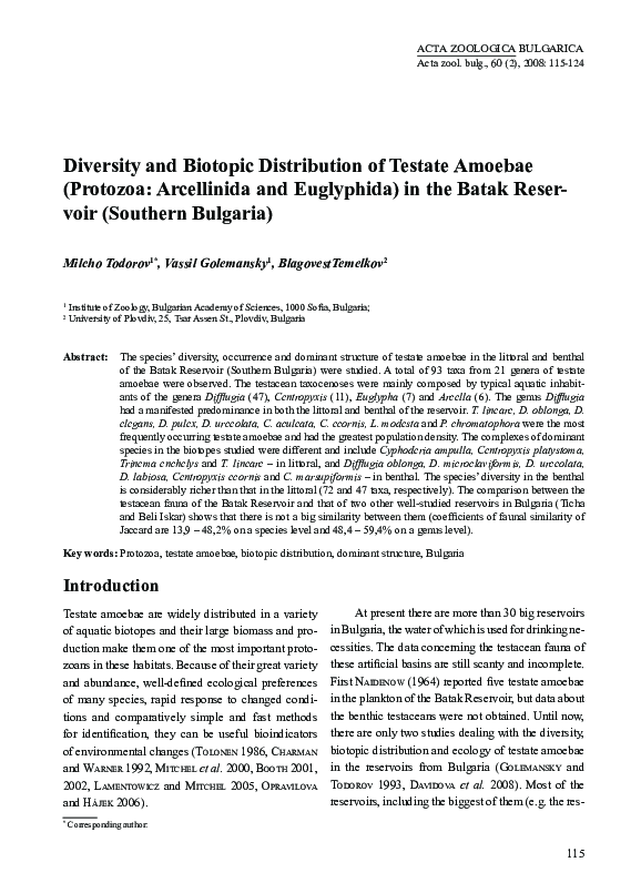 (PDF) Diversity and Biotopic Distribution of Testate Amoebae (Protozoa ...