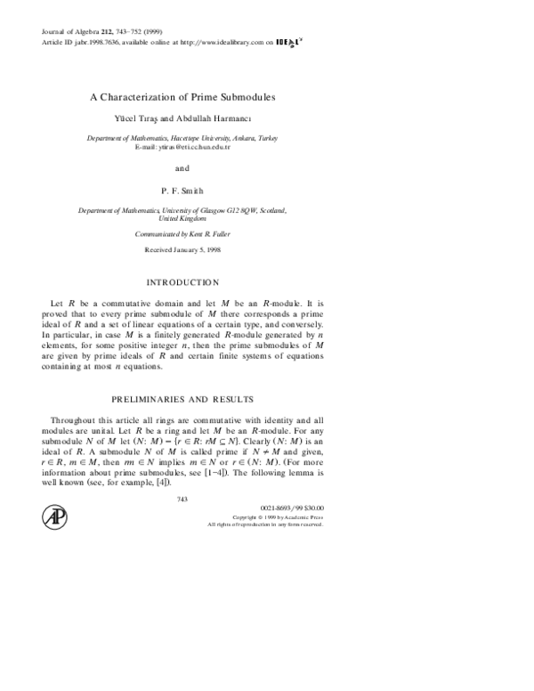 (PDF) A Characterization of Prime Submodules