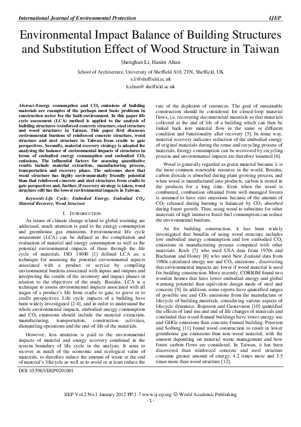 (PDF) Environmental Impact Balance of Building Structures and ...