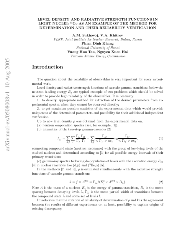 (PDF) Level Density and Radiative Strength Functions in Light Nuclei: 60Co as an Example of the ...