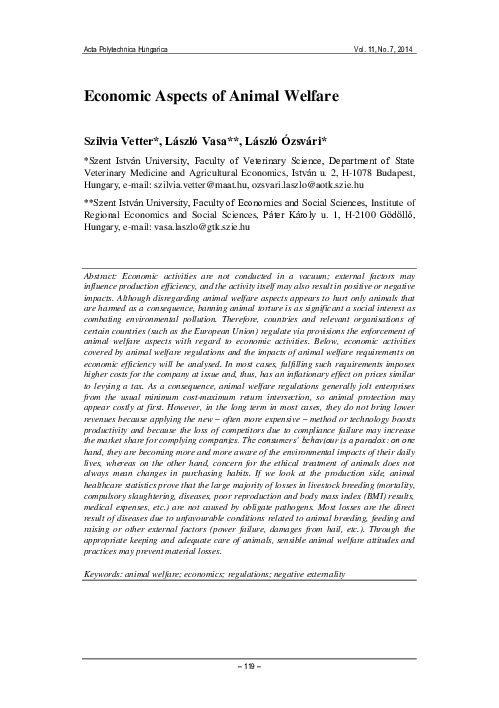 (PDF) Economic Aspects of Animal Welfare