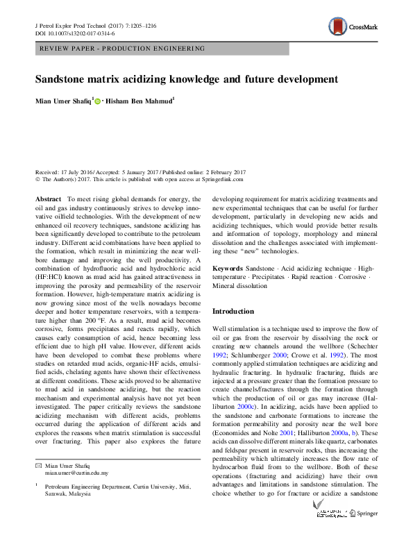 (PDF) Sandstone matrix acidizing knowledge and future development