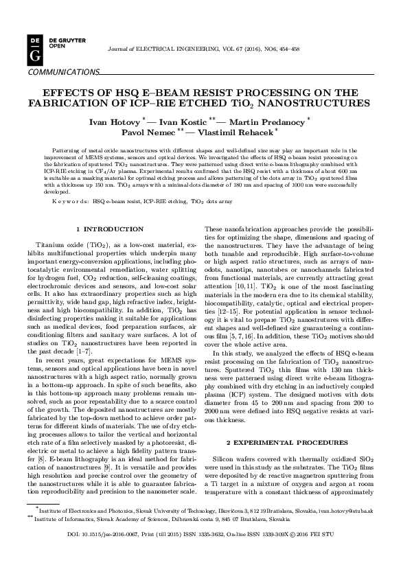 (PDF) Effects of HSQ e–beam Resist Processing on the Fabrication of ICP ...