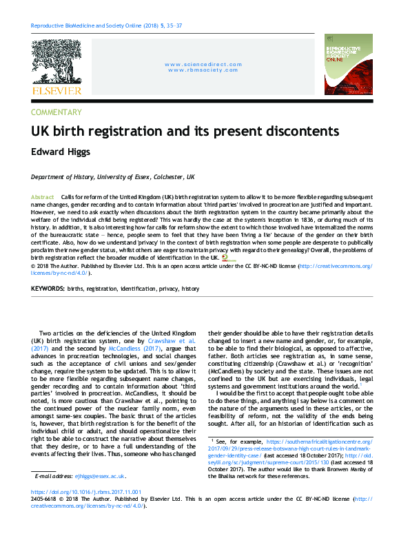 (PDF) UK birth registration and its present discontents