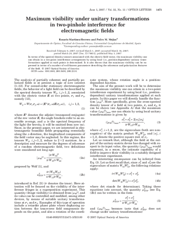 (PDF) Maximum visibility under unitary transformations in two-pinhole ...