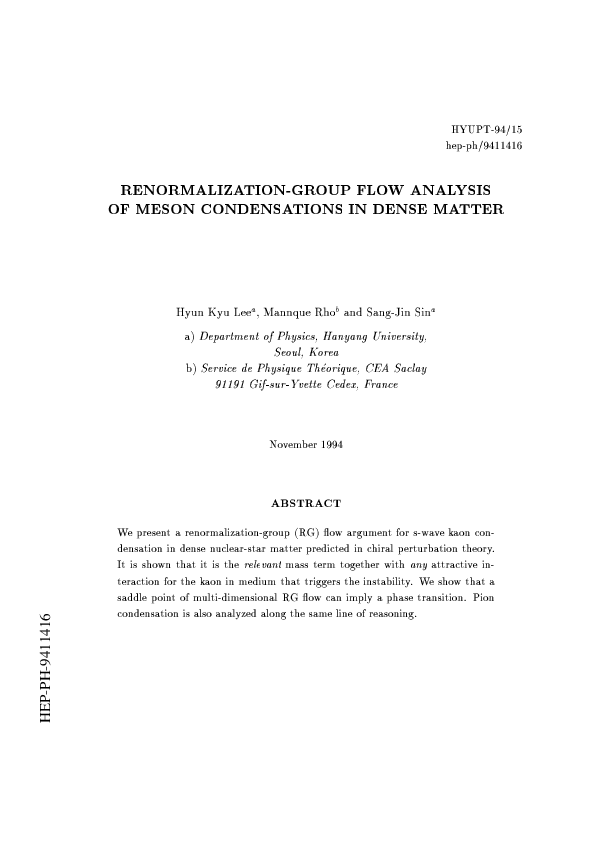 (PDF) A renormalization group flow analysis of meson condensations in dense matter | Sang-Jin ...