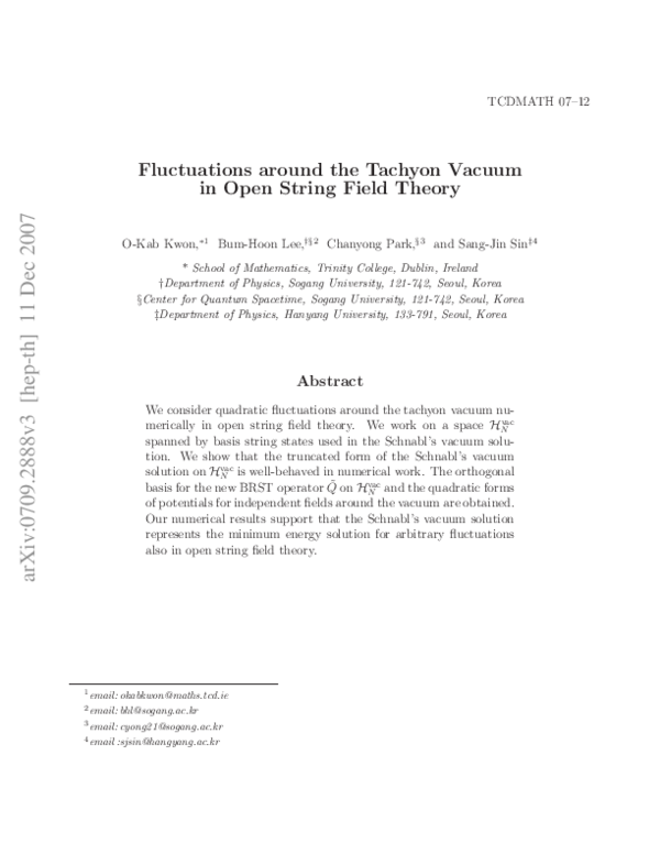 (PDF) Fluctuations around the tachyon vacuum in open string field theory