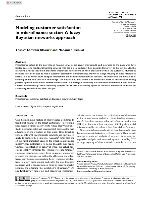 (PDF) Modeling customer satisfaction in microfinance sector: A fuzzy Bayesian networks approach