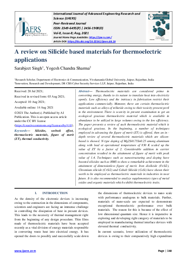 (PDF) A review on Silicide based materials for thermoelectric applications