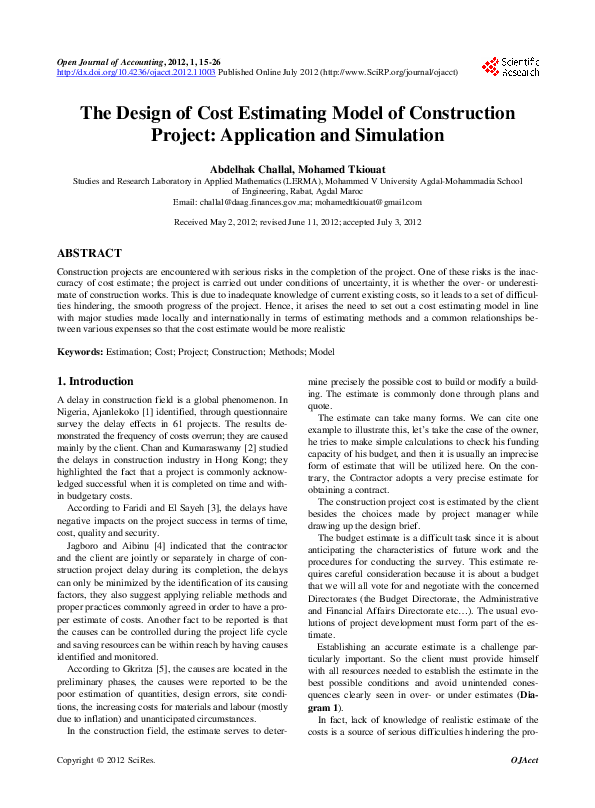 (PDF) The Design of Cost Estimating Model of Construction Project ...