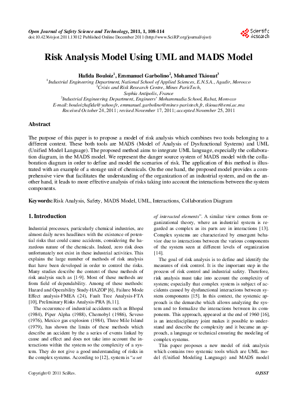 (PDF) Risk Analysis Model Using UML and MADS Model