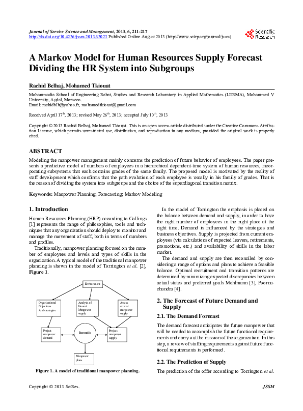 (PDF) A Markov Model for Human Resources Supply Forecast Dividing the ...