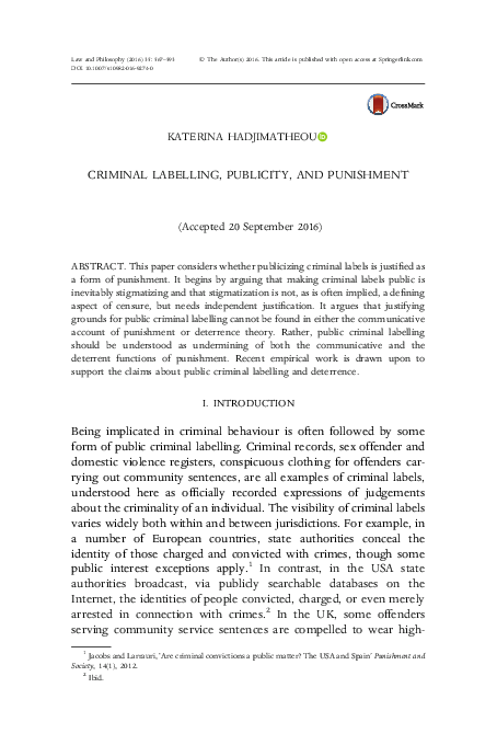 (PDF) Criminal Labelling, Publicity, and Punishment