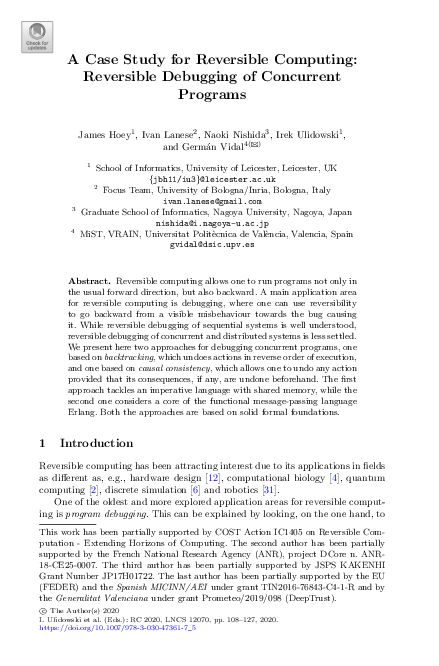 (PDF) A Case Study for Reversible Computing: Reversible Debugging of Concurrent Programs | Ivan ...
