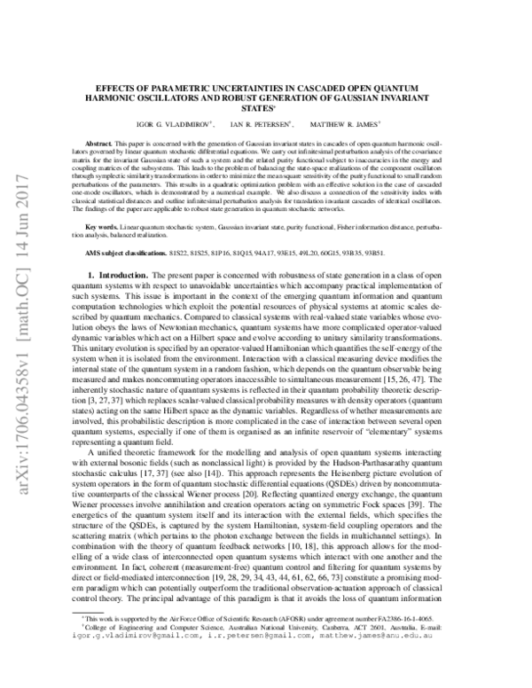 (PDF) Effects of Parametric Uncertainties in Cascaded Open Quantum Harmonic Oscillators and ...
