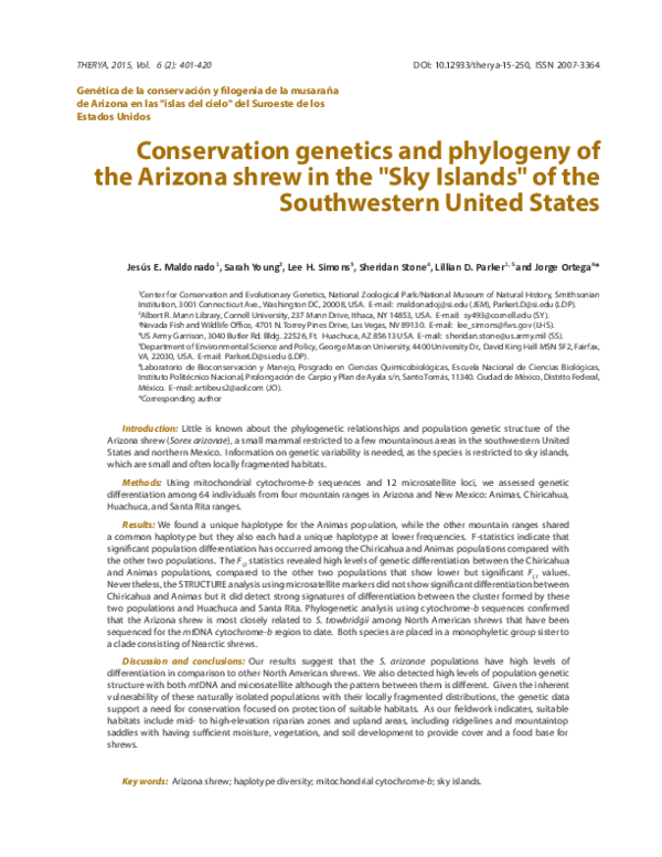 (PDF) Conservation genetics and phylogeny of the Arizona shrew in the ...