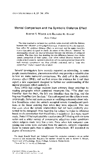 (PDF) Mental comparison and the symbolic distance effect