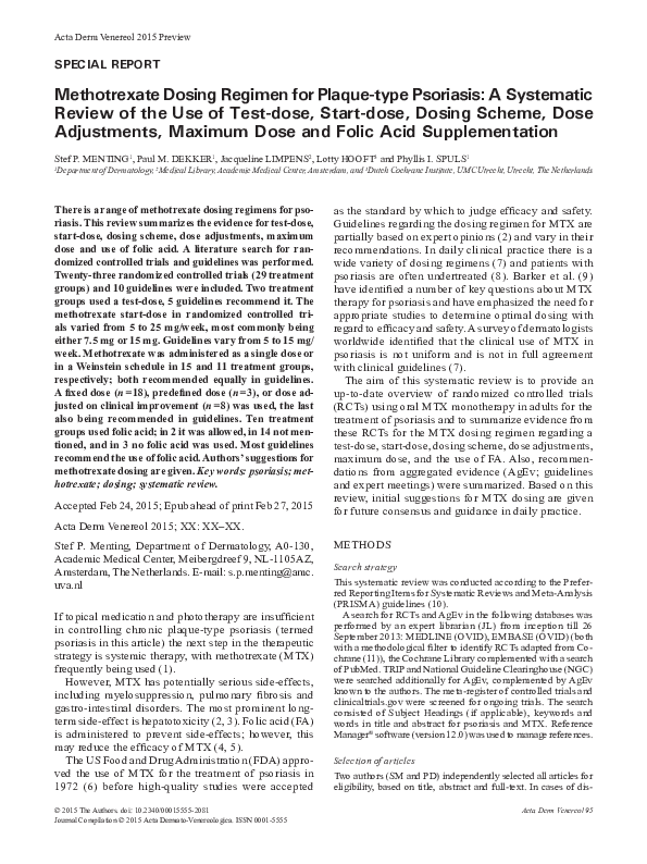 (PDF) Methotrexate Dosing Regimen for Plaque-type Psoriasis: A ...