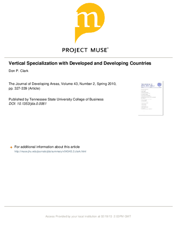 (PDF) Vertical Specialization with Developed and Developing Countries ...