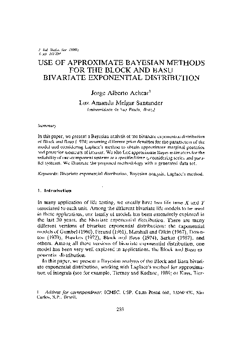(PDF) Use of approximate bayesian methods for the block and basu bivariate exponential distribution