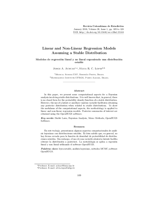 (PDF) Linear and Non-Linear Regression Models Assuming a Stable ...