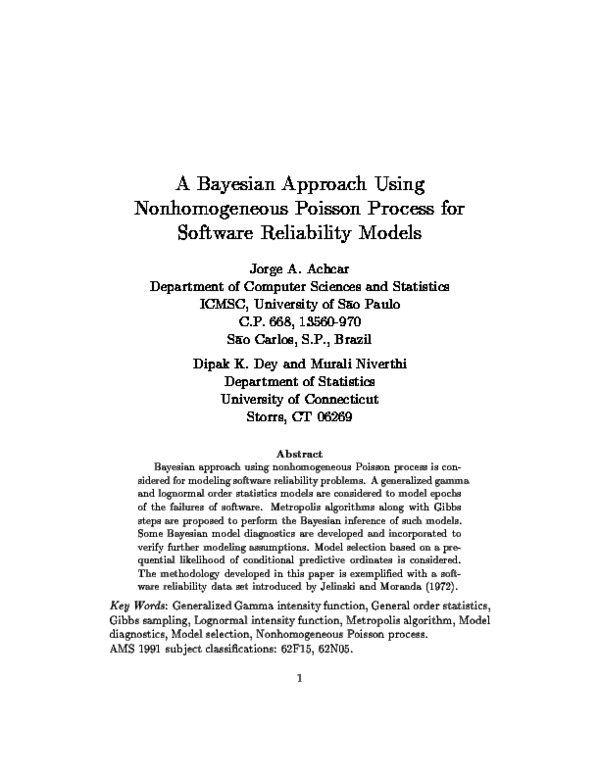 Pdf A Bayesian Approach Using Nonhomogeneous Poisson Processes For
