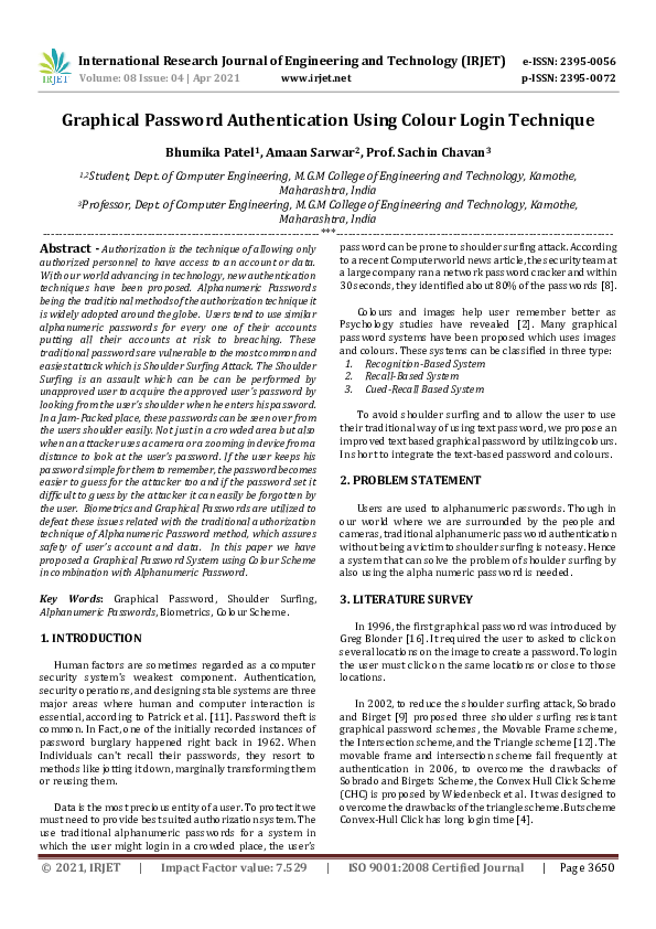 (PDF) IRJET- Graphical Password Authentication Using Colour Login Technique