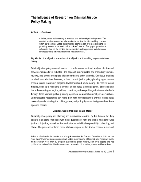 (PDF) The Influence of Research on Criminal Justice Policy Making