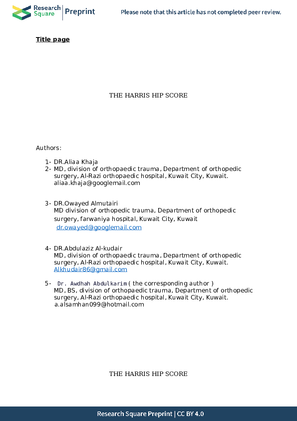 (PDF) The Harris Hip Score | Abdulaziz Alkhudair - Academia.edu