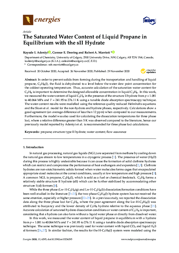 (PDF) The Saturated Water Content of Liquid Propane in Equilibrium with ...