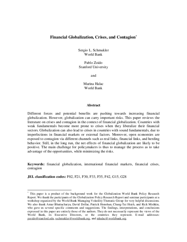 (PDF) Financial Globalization, Crises, and Contagion*