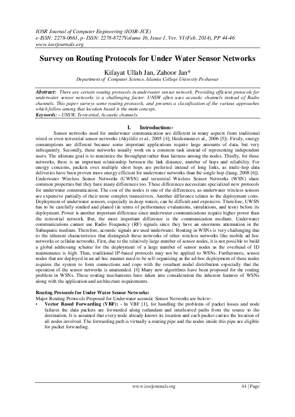 Pdf Survey On Routing Protocols For Under Water Sensor Networks