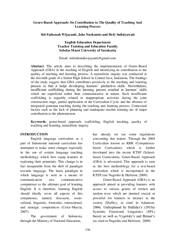 (PDF) Genre-Based Approach: Its Contribution to The Quality of Teaching ...